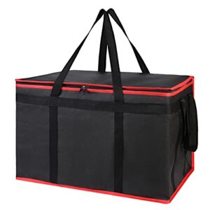 bodaon insulated food delivery bag for hot and cold meal, xxx-large, grocery tote insulation bag for catering, pizza warmer, insulated grocery bags, cooler bag, black with red edge, 1-pack