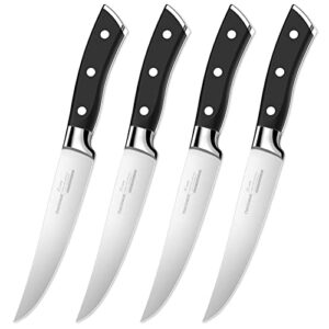 oaksware steak knives, non serrated steak knife set of 4, 5 inch german steel steak knife set, 4 pieces professional straight edge kitchen table dinner knives - full tang ergonomic handle