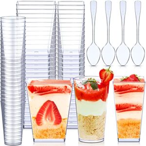 zhehao 300 count 3 oz 5.6 oz mini dessert cups with spoons plastic parfait appetizer cup disposable parfait cups clear shooter cups yogurt parfait containers small mousse cups square dessert serving