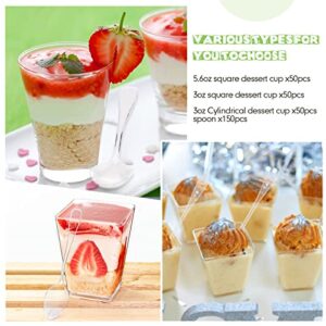 Zhehao 300 Count 3 oz 5.6 oz Mini Dessert Cups with Spoons Plastic Parfait Appetizer Cup Disposable Parfait Cups Clear Shooter Cups Yogurt Parfait Containers Small Mousse Cups Square Dessert Serving