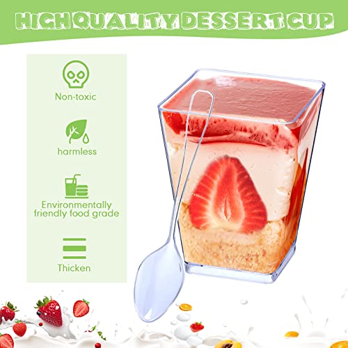 Zhehao 300 Count 3 oz 5.6 oz Mini Dessert Cups with Spoons Plastic Parfait Appetizer Cup Disposable Parfait Cups Clear Shooter Cups Yogurt Parfait Containers Small Mousse Cups Square Dessert Serving