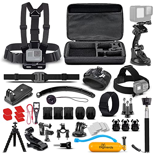 DigiNerds 50 in 1 Action Camera Accessory Kit Compatible with GoPro Hero11/10/9/8/7/6/5, GoPro Max, GoPro Fusion, Insta360, DJI Osmo Action, AKASO, and More