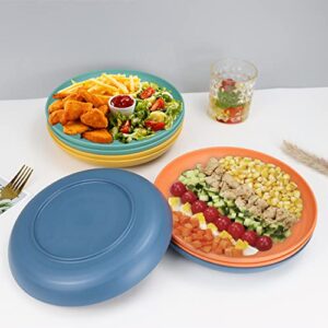 Homienly Deep Dinner Plates Set of 8 Alternative for Plastic Plates Microwave and Dishwasher Safe Wheat Straw Plates for Kitchen Unbreakable Kids Plates with 4 Colors (Classic Bright, 9 inch)