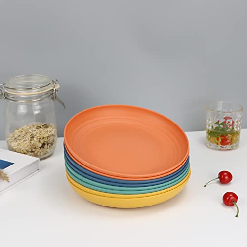 Homienly Deep Dinner Plates Set of 8 Alternative for Plastic Plates Microwave and Dishwasher Safe Wheat Straw Plates for Kitchen Unbreakable Kids Plates with 4 Colors (Classic Bright, 9 inch)