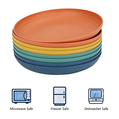 Homienly Deep Dinner Plates Set of 8 Alternative for Plastic Plates Microwave and Dishwasher Safe Wheat Straw Plates for Kitchen Unbreakable Kids Plates with 4 Colors (Classic Bright, 9 inch)