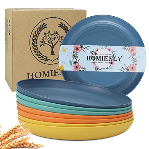 Homienly Deep Dinner Plates Set of 8 Alternative for Plastic Plates Microwave and Dishwasher Safe Wheat Straw Plates for Kitchen Unbreakable Kids Plates with 4 Colors (Classic Bright, 9 inch)