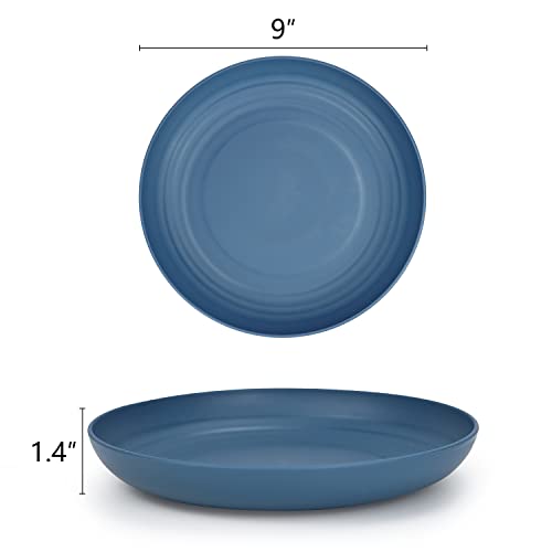 Homienly Deep Dinner Plates Set of 8 Alternative for Plastic Plates Microwave and Dishwasher Safe Wheat Straw Plates for Kitchen Unbreakable Kids Plates with 4 Colors (Classic Bright, 9 inch)