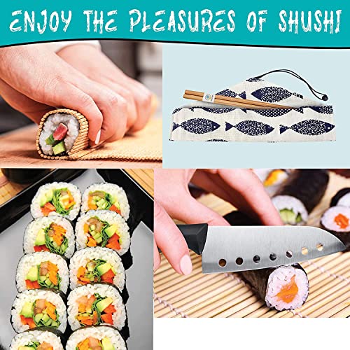 Sushi Making Kit, 22 in 1 Sushi Roller Set, Sushi Maker Bazooker Kit with Bamboo Mats, Chef's Knife, Chopsticks, Sauce Dishes, Rice Spreader, Avocado Slicer for Beginners, Kids, Family, Friends, Home