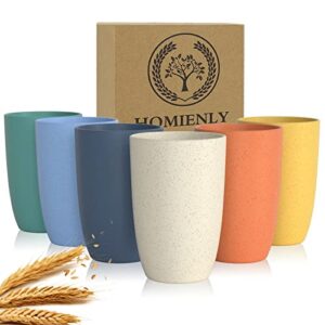 homienly wheat straw cups plastic cups unbreakable drinking cup reusable dishwasher safe water glasses (12 oz)