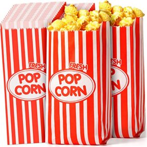 500 pcs paper popcorn holders, 1 oz red and white striped popcorn bags flat bottom popcorn supplies for carnival baseball party movie theater concession stands snack bar, 3.54 x 2.36 x 8.27 inches