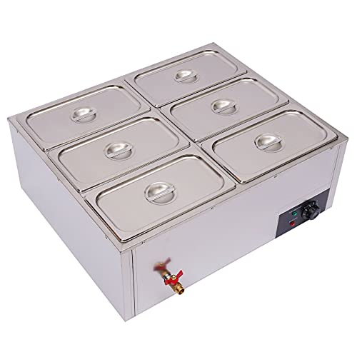 Eapmic Commercial Electric Food Warmer 6-Pan Countertop Steam Table Food Warmer Stainless Steel Bain Marie Steam Pan Warmer with Lids for Parties Buffets, Restaurants 850W 5.2Qt/Pan