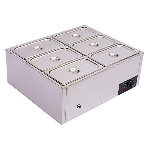 Eapmic Commercial Electric Food Warmer 6-Pan Countertop Steam Table Food Warmer Stainless Steel Bain Marie Steam Pan Warmer with Lids for Parties Buffets, Restaurants 850W 5.2Qt/Pan