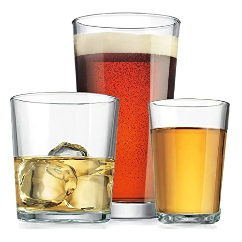 Glaver's Drinking Glasses, 12 Pc. Glass Cups, Includes 4 Highball Glasses 17 oz., 4 Rocks Glasses, 13 oz., 4 Juice Glasses, 4.5 oz., Whisky, Juice, Water, Beer, Cocktails, Dishwasher Safe.