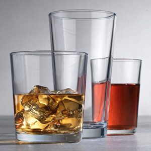 Glaver's Drinking Glasses, 12 Pc. Glass Cups, Includes 4 Highball Glasses 17 oz., 4 Rocks Glasses, 13 oz., 4 Juice Glasses, 4.5 oz., Whisky, Juice, Water, Beer, Cocktails, Dishwasher Safe.