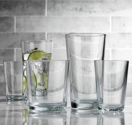 Glaver's Drinking Glasses, 12 Pc. Glass Cups, Includes 4 Highball Glasses 17 oz., 4 Rocks Glasses, 13 oz., 4 Juice Glasses, 4.5 oz., Whisky, Juice, Water, Beer, Cocktails, Dishwasher Safe.