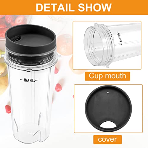 16 oz Blender Cups2 & 6 Fins Blade Assembly-Food Grade Material-Compatible w/Ninja BL770 BL771 BL772 BL740 BL780 BL660 BL663 Professional Smoothie Blender