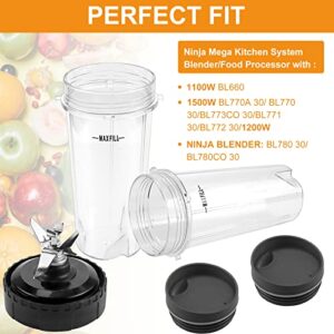 16 oz Blender Cups2 & 6 Fins Blade Assembly-Food Grade Material-Compatible w/Ninja BL770 BL771 BL772 BL740 BL780 BL660 BL663 Professional Smoothie Blender