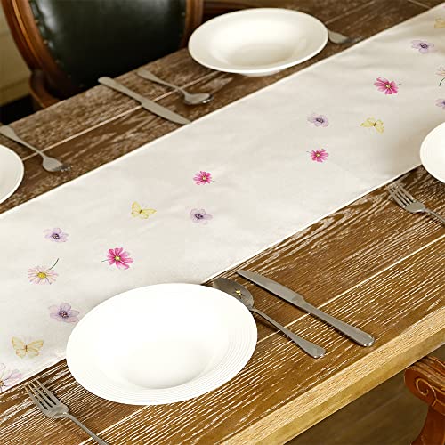 ARKENY Spring Summer Flower Butterfly Table Runner 13x72 Inches,Seasonal Burlap Farmhouse Indoor Kitchen Dining Table Decoration for Home Party