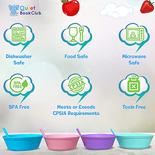 Cereal Bowls with Straws for Kids Bowls with Straw for Cereal Childrens Bowls with Straw Built in for Kids Plastic Straw Bowls for Toddlers Dishwasher Safe BPA FREE Girls (4)