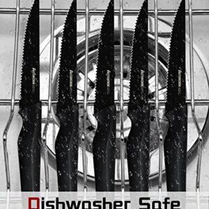 Astercook Steak Knives, Steak Knives Set of 8, Dishwasher Safe High Carbon Stainless Steel Serrated Steak Knife, Black