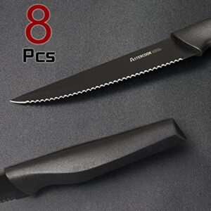 Astercook Steak Knives, Steak Knives Set of 8, Dishwasher Safe High Carbon Stainless Steel Serrated Steak Knife, Black