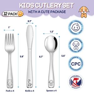 VITEVER 12-Piece Toddler Utensils, Stainless Steel Kids Silverware Set, Children Safe Forks, Spoons and Knives - Mirror Polished, Dishwasher Safe