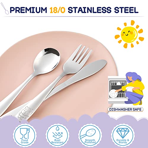 VITEVER 12-Piece Toddler Utensils, Stainless Steel Kids Silverware Set, Children Safe Forks, Spoons and Knives - Mirror Polished, Dishwasher Safe