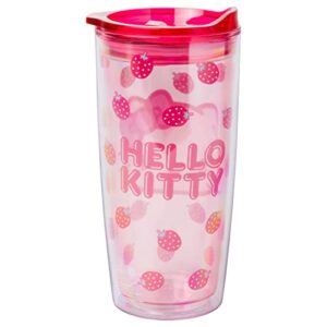 Silver Buffalo Hello Kitty Strawberry Face Double Wall Travel Tumbler w/Slide Close Lid, 20 Ounces