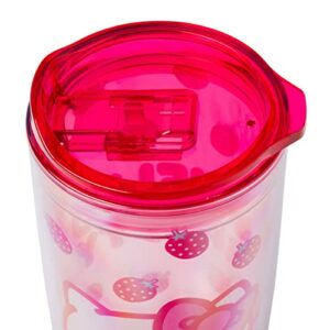 Silver Buffalo Hello Kitty Strawberry Face Double Wall Travel Tumbler w/Slide Close Lid, 20 Ounces