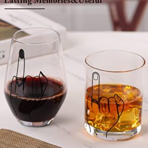 Engagement Gift for Couples - Unique Wedding Gifts,Bridal Shower Gift for for Bride to be,Wine&Whiskey Glass Gift for Mr and Mrs,Friends,Newlywed,His and Hers18.5,13.8OZ