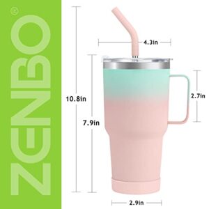 Zenbo 30 oz Tumbler with handle Keeps Drinks Cold up to 24 hours,Insulated Tumbler with Lid and Straw,Vacuum Thermal Cup with Handle,Leak Proof,Dishwasher safe