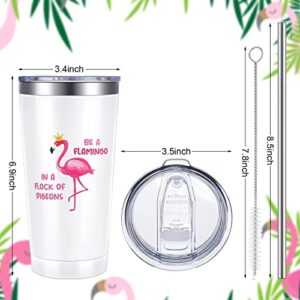 3 Pcs Flamingo Gifts for Women Including Cute Flamingo Stainless Steel Wine Tumbler with Straw and Brush Motivational Flamingo Keychain and Cosmetic Bag (Flamingo, 20 oz)