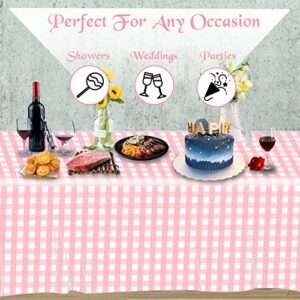 HEIPINIUYE 3 Pack White and Pink Checkered Tablecloth 54 x 108 Plastic Table Cover 8 ft Rectangle Disposable Gingham Table Cloths for Indoor Outdoor Party Birthday Camping Picnic Baby Shower