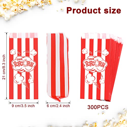 300 Pieces Paper Popcorn Bags 1 oz Nostalgic Red and White Striped Individual Popcorn Box Containers Disposable Popcorn Holder for Business Home Carnival Movie Party Supplies