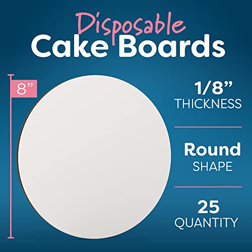 White Cake Boards Round | 25 Pack – 8 Inch | Cardboard Cake Rounds Circles | Disposable Cake Platter Board Base Tray | Cake Decorating Supplies | Cake Plate Accessories