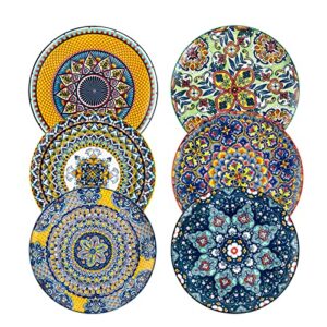 henxfen lead ceramic dinner plates set of 6-10.6 inch large dessert, pasta, salad plate, porcelain colorful serving dishes for kitchen & restaurant, dishware, microwave & oven safe - bohemian style