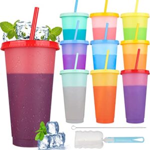 mckanti 10 pack color changing cups with lids and straws, 24 oz plastic cups kids tumbler, reusable cups for iced coffee drinking summer party