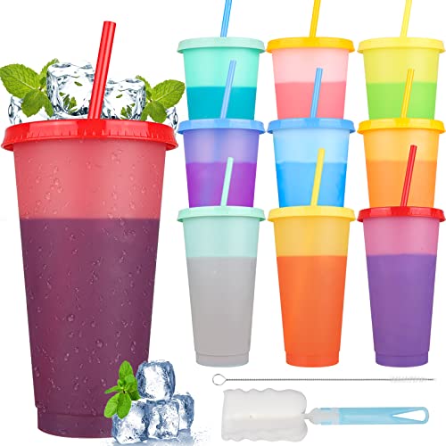 Mckanti 10 Pack Color Changing Cups with Lids and Straws, 24 oz Plastic Cups Kids Tumbler, Reusable Cups for Iced Coffee Drinking Summer Party