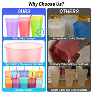 Mckanti 10 Pack Color Changing Cups with Lids and Straws, 24 oz Plastic Cups Kids Tumbler, Reusable Cups for Iced Coffee Drinking Summer Party