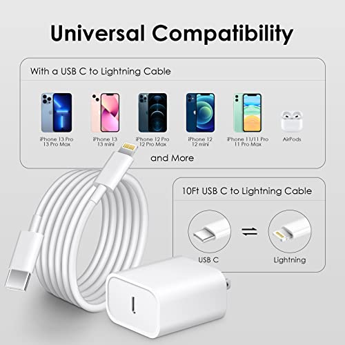 iPhone 14 13 12 Fast Charger [Apple MFi Certified] 10FT Type C Charger 2 Pack 20W USB C Charger Block with Fast Charging Cable for iPhone 14/14 Pro/13/13Pro Max/12/12 Pro Max/11/XS/XR/X/8Plus,iPad