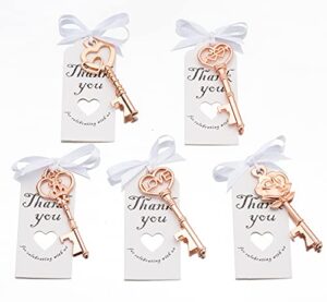 50pcs key bottle openers,vintage key bottle opener,wedding favors or bridal shower party return gifts skeleton bottle opener with blessing tag cards and keychains (rose gold)