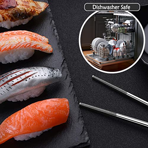 Metal Chopsticks 6 Pairs Stainless Steel Reusable Chopsticks Cute luck Laser Engraved Non-slip Korean Japanese Chinese Chopsticks,18/10 Stainless steel Dishwasher Safe 9 1/4 Inches 6 Pairs(lucky 6)