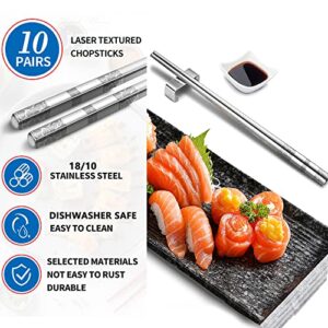 Metal Chopsticks 6 Pairs Stainless Steel Reusable Chopsticks Cute luck Laser Engraved Non-slip Korean Japanese Chinese Chopsticks,18/10 Stainless steel Dishwasher Safe 9 1/4 Inches 6 Pairs(lucky 6)