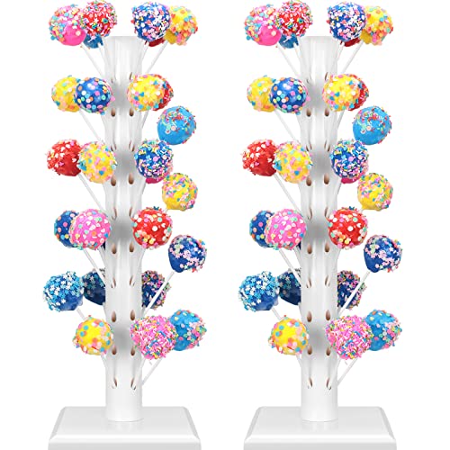 2 Pieces Cake Pop Stand 60 Hole Wooden Lollipop Holder Candy Table Display, Dessert Decorative for Wedding Baby Showers Birthday Anniversaries Party