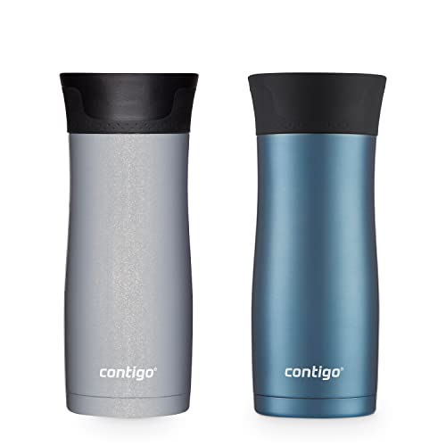 Contigo West Loop Stainless Steel Vacuum-Insulated Travel Mug with Spill-Proof Lid, Keeps Drinks Hot up to 5 Hours and Cold up to 12 Hours, 16oz 2-Pack, Dark Ice & Gold Morel