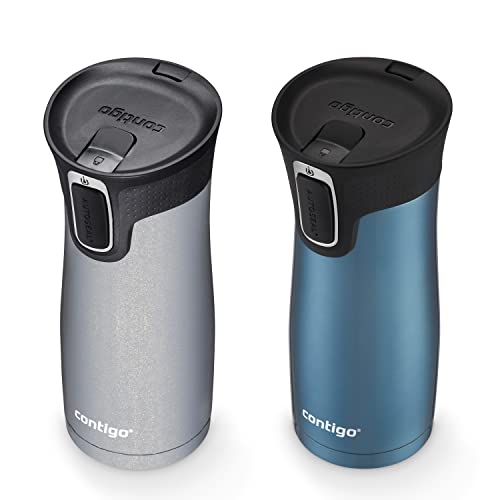 Contigo West Loop Stainless Steel Vacuum-Insulated Travel Mug with Spill-Proof Lid, Keeps Drinks Hot up to 5 Hours and Cold up to 12 Hours, 16oz 2-Pack, Dark Ice & Gold Morel