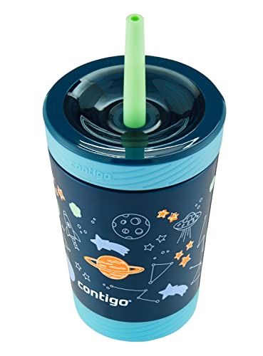 Contigo Kids Spill-Proof Tumbler with Leak-Proof Lid and Straw, 12oz Vacuum-Insulated Stainless Steel BPA-Free Water Bottle, Fits Most Cup Holders & Dishwasher Safe, Blue Raspberry Cosmos