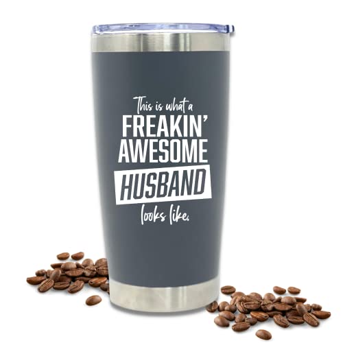 Funny Gift for Husband from Wife - Awesome Husband Tumbler Coffee Mug - Great Travel Cup Gifts for Husbands from Wives, Birthday Presents for Him