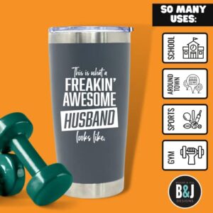 Funny Gift for Husband from Wife - Awesome Husband Tumbler Coffee Mug - Great Travel Cup Gifts for Husbands from Wives, Birthday Presents for Him