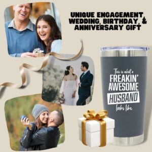 Funny Gift for Husband from Wife - Awesome Husband Tumbler Coffee Mug - Great Travel Cup Gifts for Husbands from Wives, Birthday Presents for Him